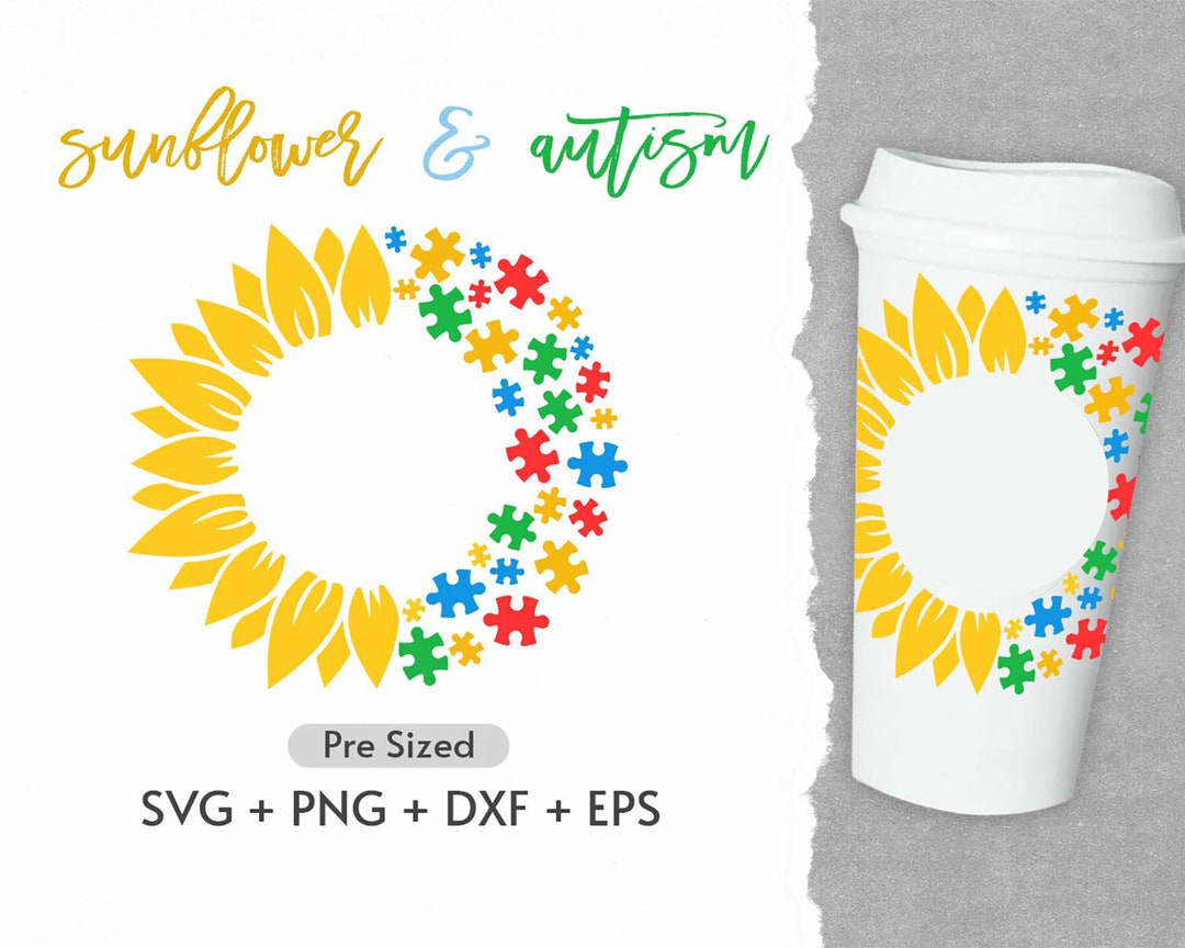 16oz Autism Hot Cup Svg, Sunflower Svg, Full Wrap Hot Cup Svg, Autism ...