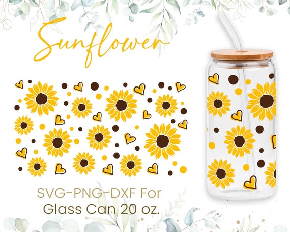 20oz Sunflower Libbey Glass Can Svg Glass Can Full Wrap Svg - Etsy