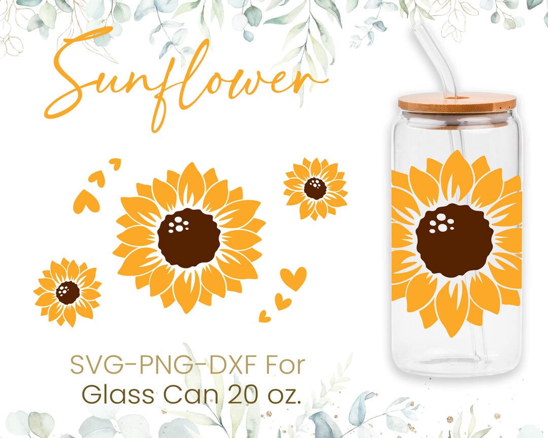 20oz Sunflower Libbey Glass Can Svg, Glass Can Full Wrap Svg, Beer Can ...
