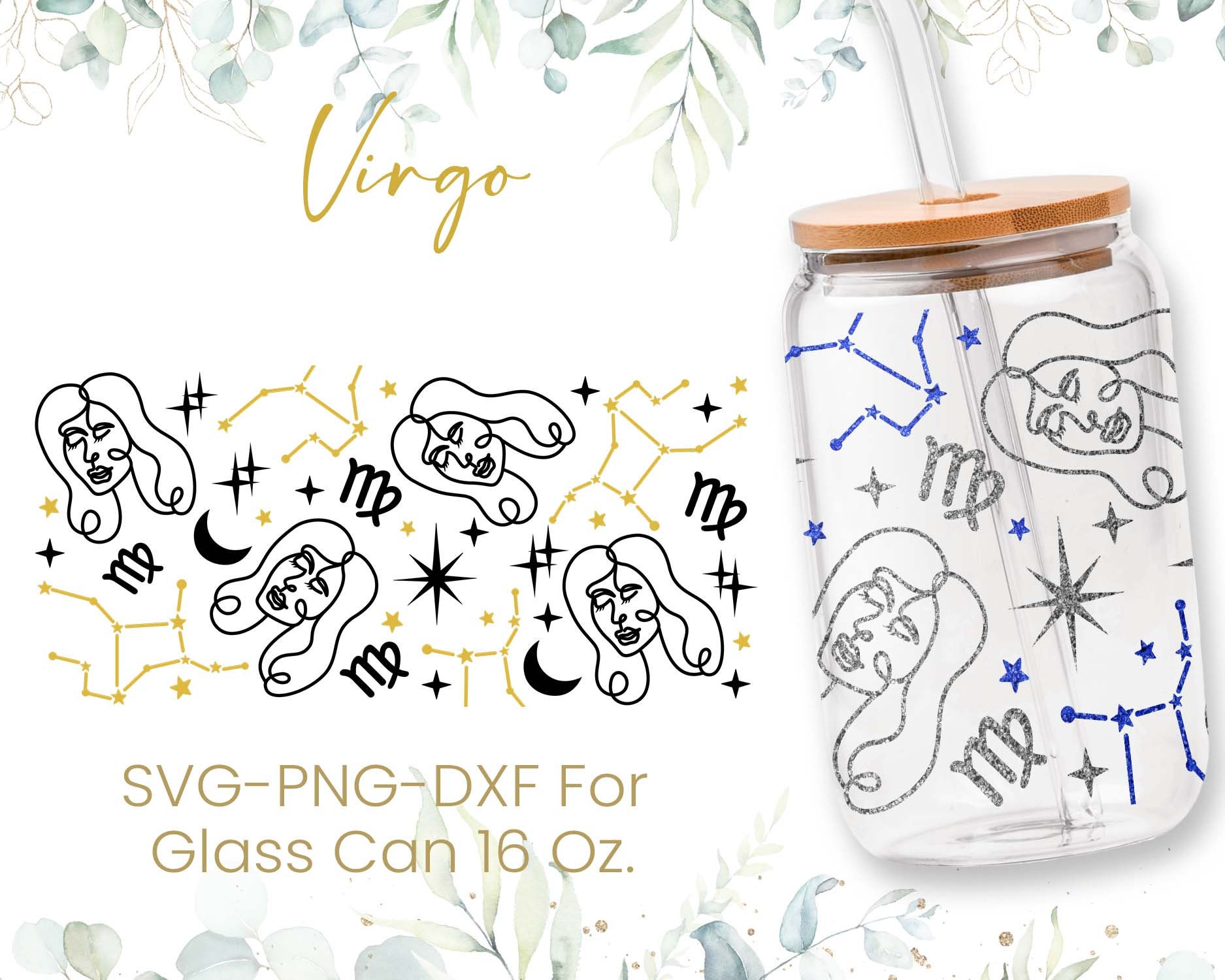 16oz Libbey Glass Can Svg Bundle Leo Virgo Floral Coffee - Etsy