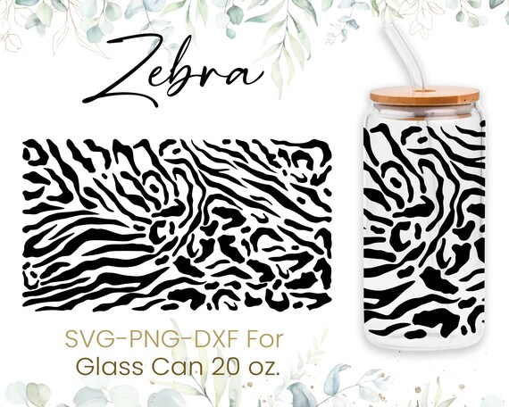 20oz Zebra Pattern Libbey Glass Can Svg Glass Can Full Wrap - Etsy