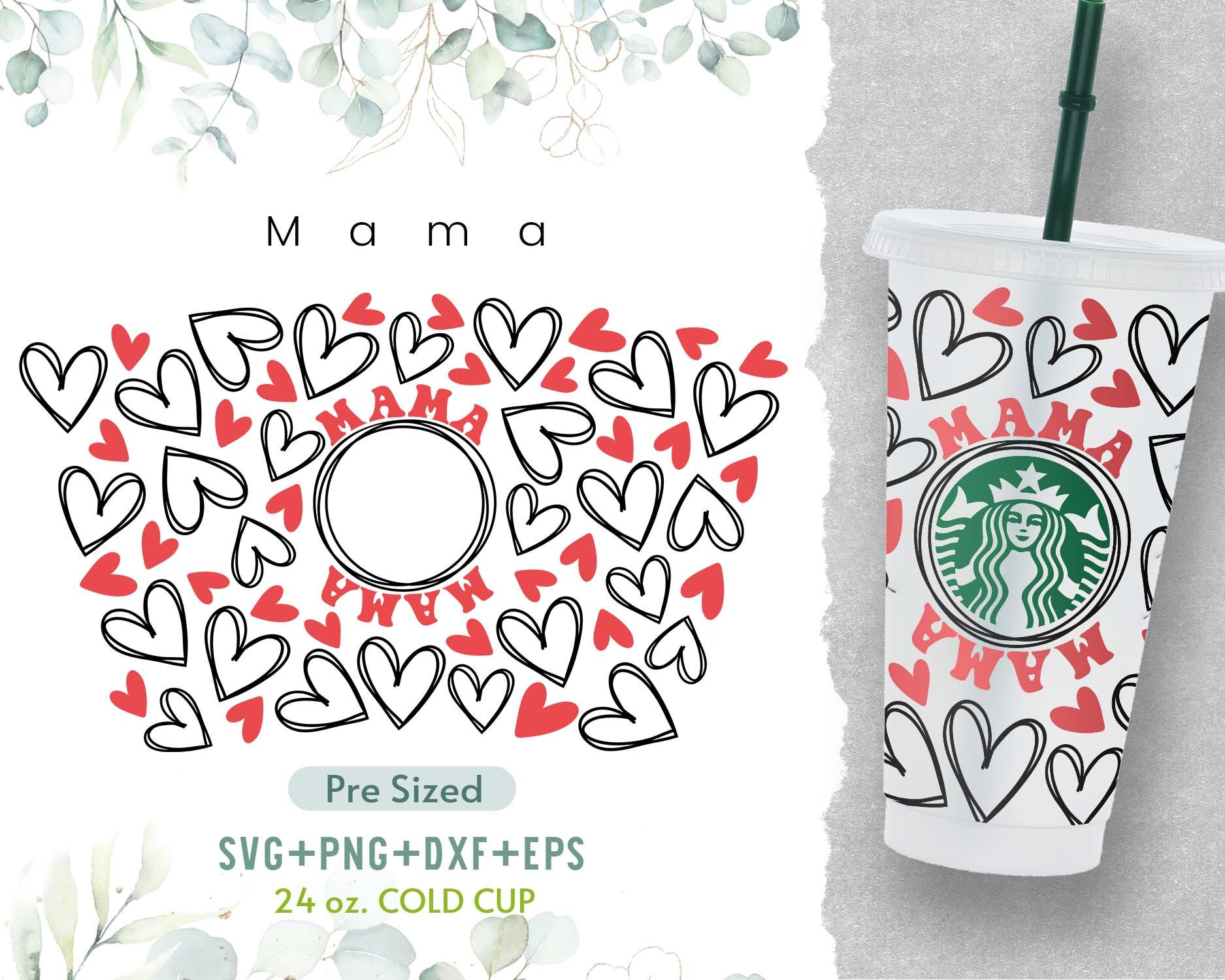24oz Hearts Cold Cup Svg Venti Full Wrap Svg Hearts for Cold - Etsy