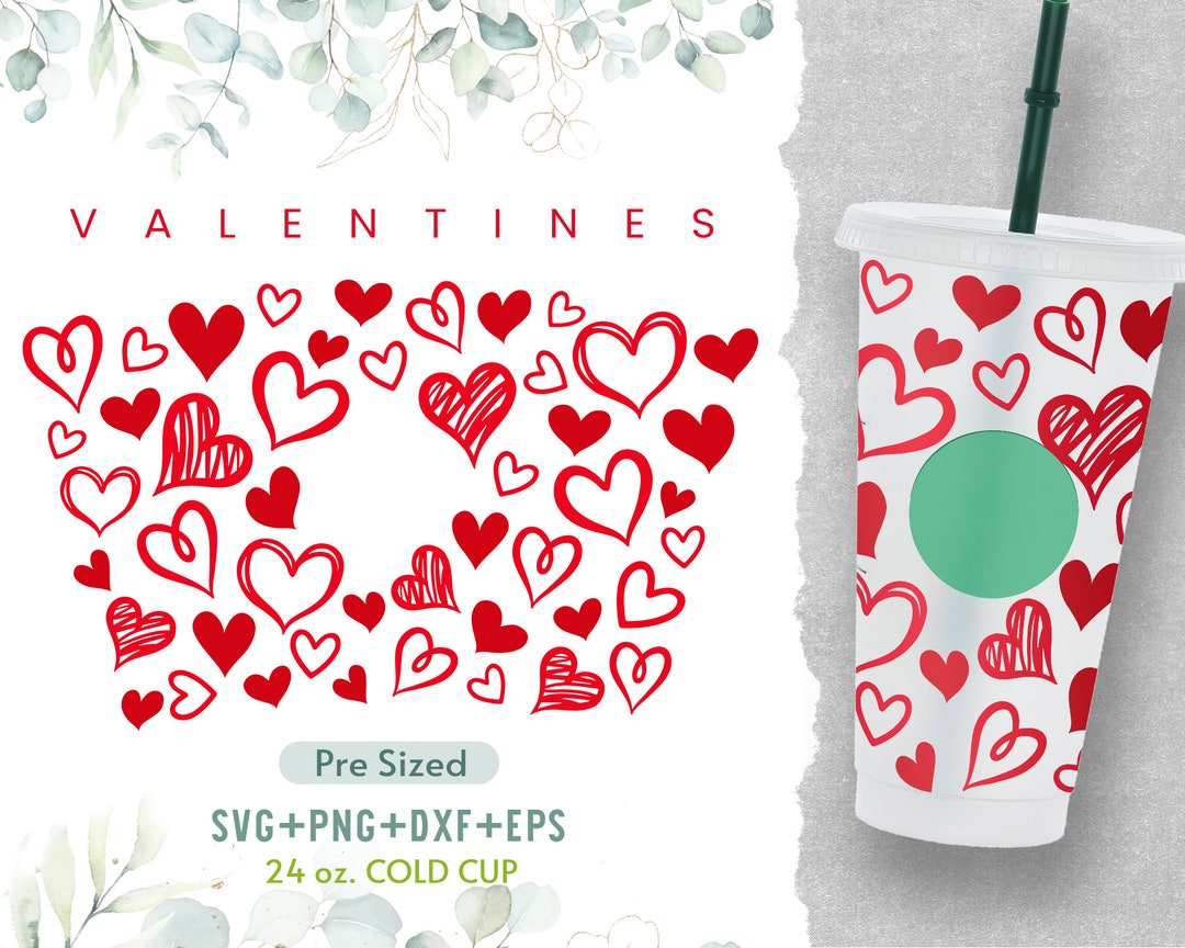 24oz Hearts Coffee Cold Cup Svg, Venti Full Wrap Svg, Hearts Svg, Heart ...