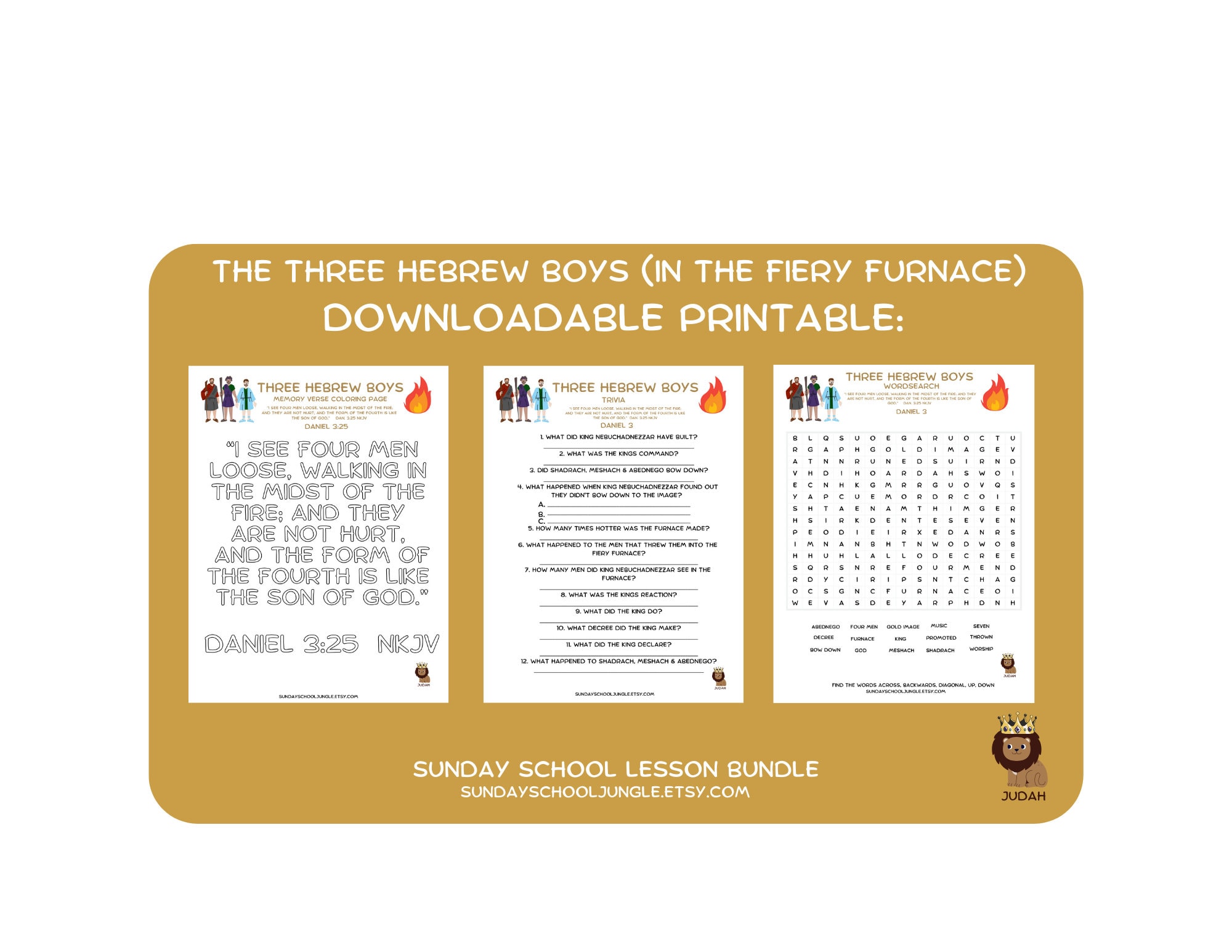 The Three Hebrew Boys in the Fiery Furnace Sunday School Lesson ...