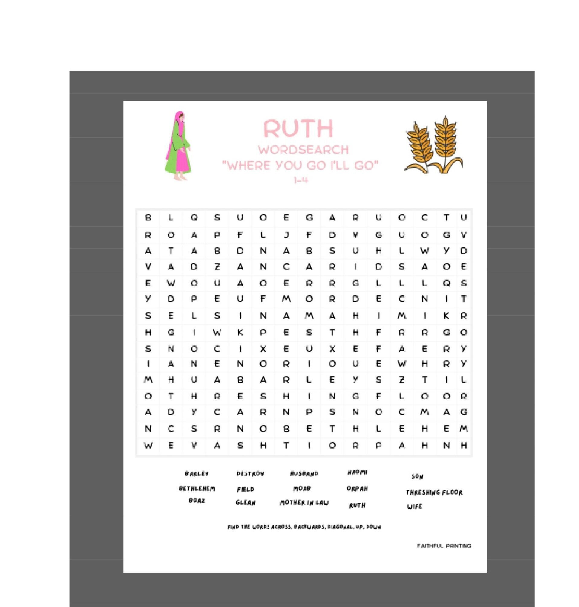 Ruth Sunday School Lesson Word Search for Kids - Etsy