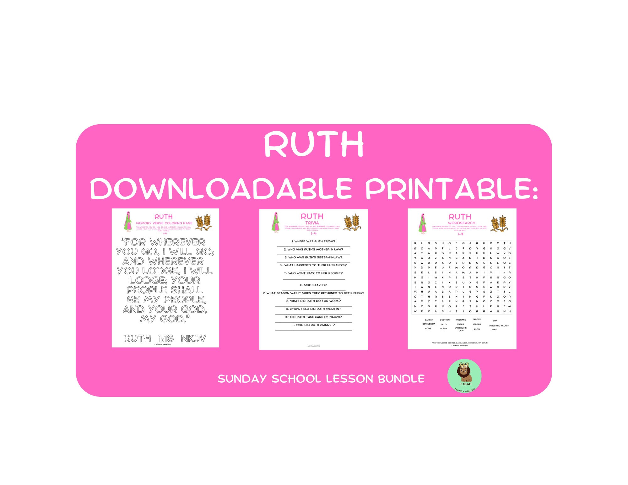 Ruth Sunday School Lesson Activity Bundle - Etsy