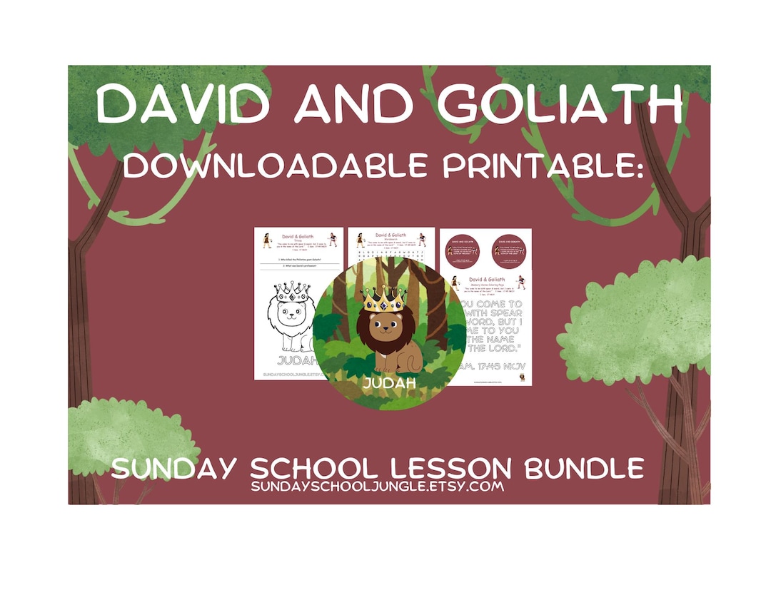 David and Goliath, Sunday School Lesson, Instant Digital Downloadable ...