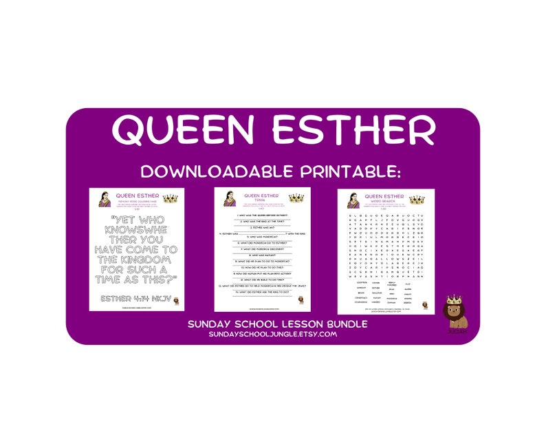 Queen Esther Sunday School Lesson Activity Bundle for Kids - Etsy
