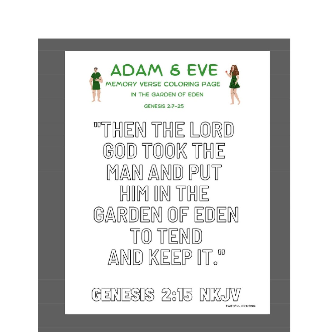 Adam & Eve Sunday School Lessons Memory Verse Coloring - Etsy
