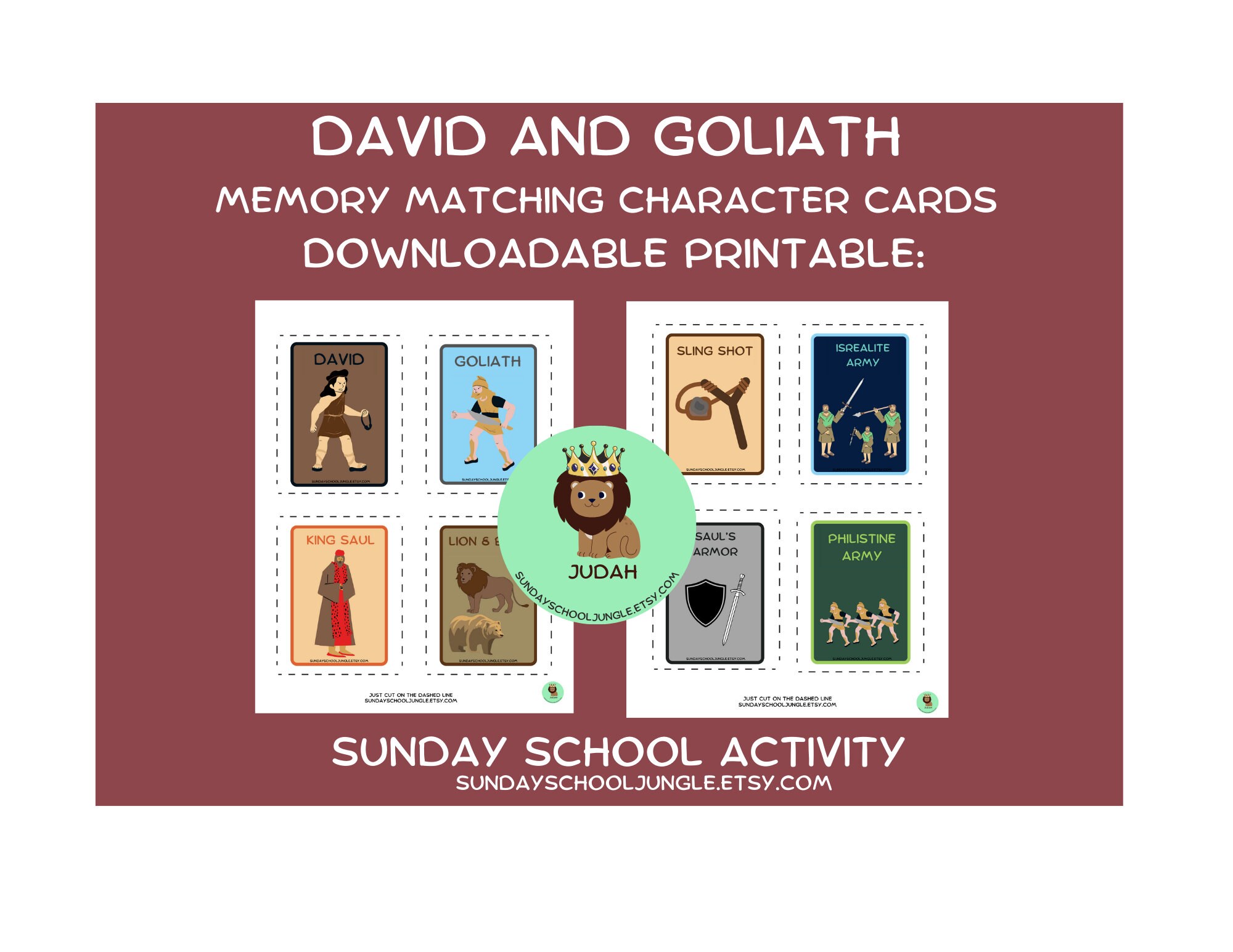 David & Goliath Sunday School Lesson Activity bible Matching Character ...