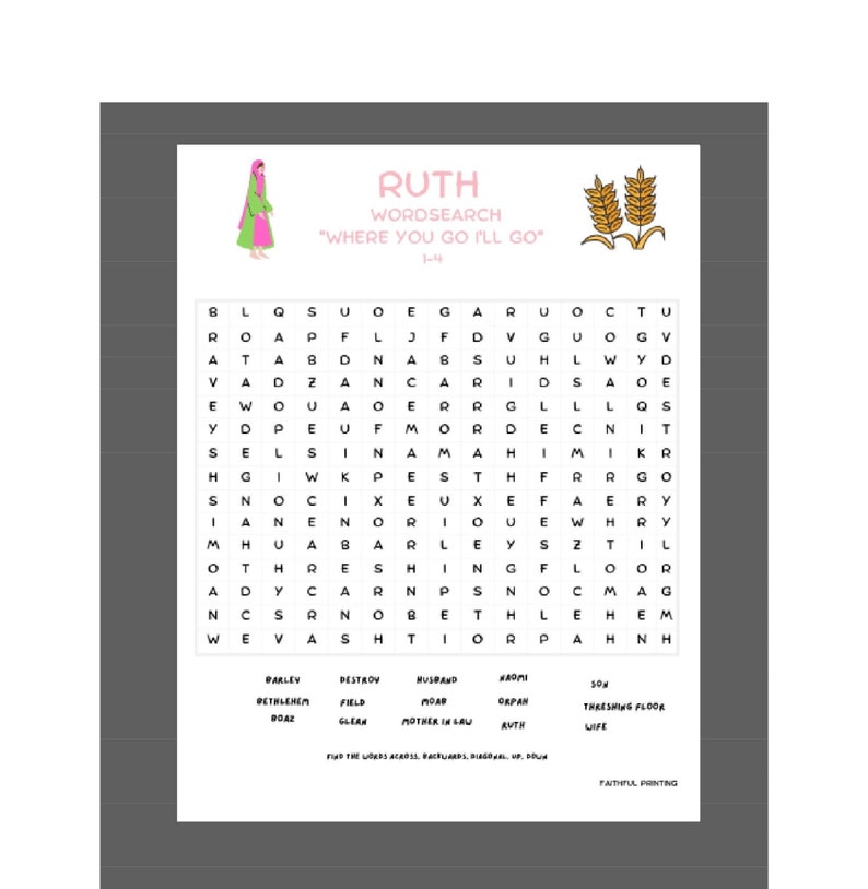 Ruth Sunday School Lesson Word Search for Kids - Etsy