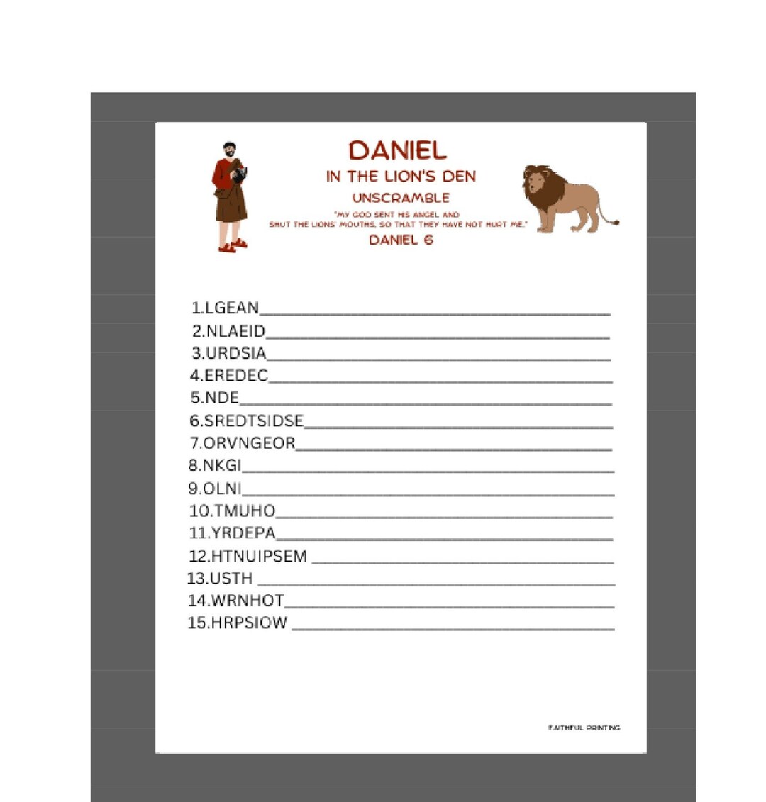 Daniel in the Lion's Den Sunday School Lesson - Etsy