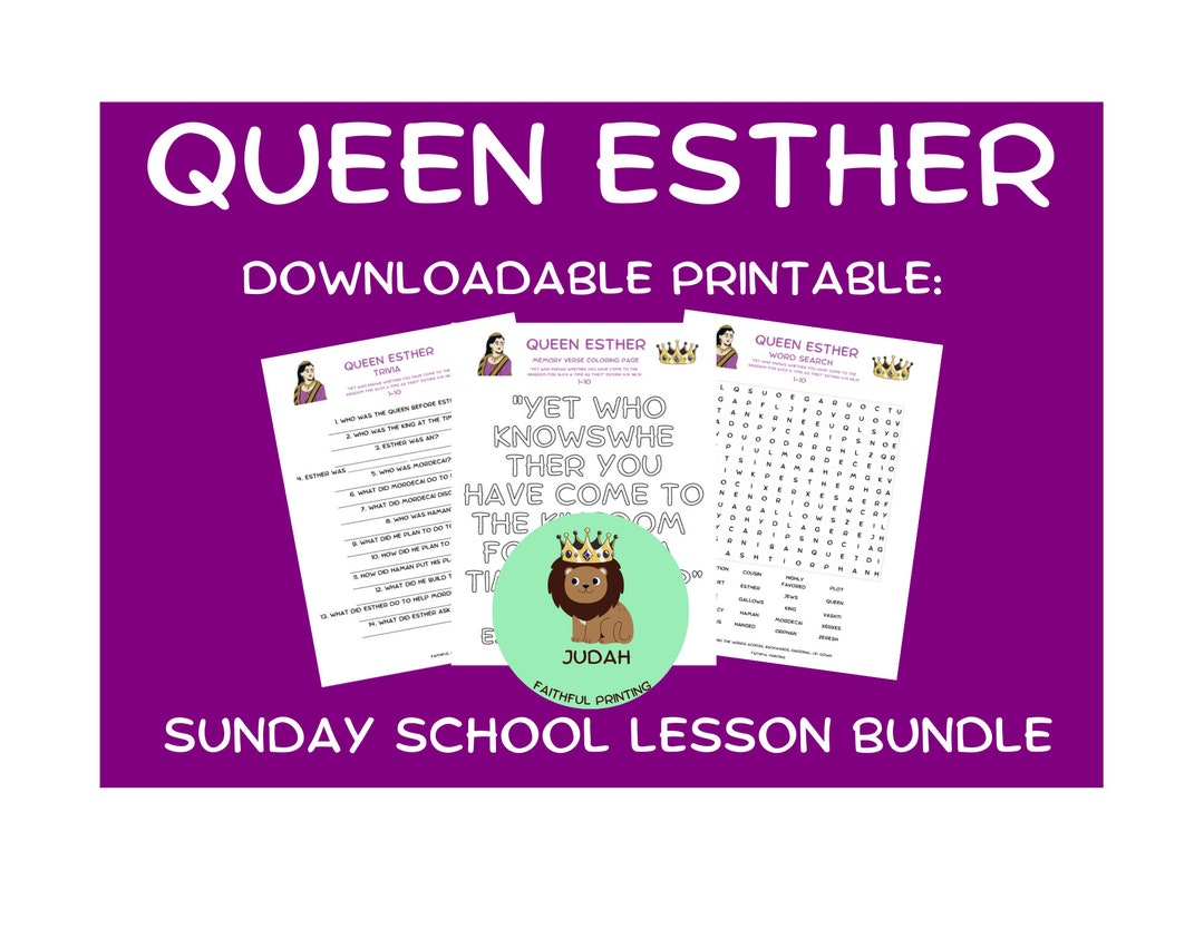 Queen Esther Sunday School Lesson Activity Bundle for Kids - Etsy