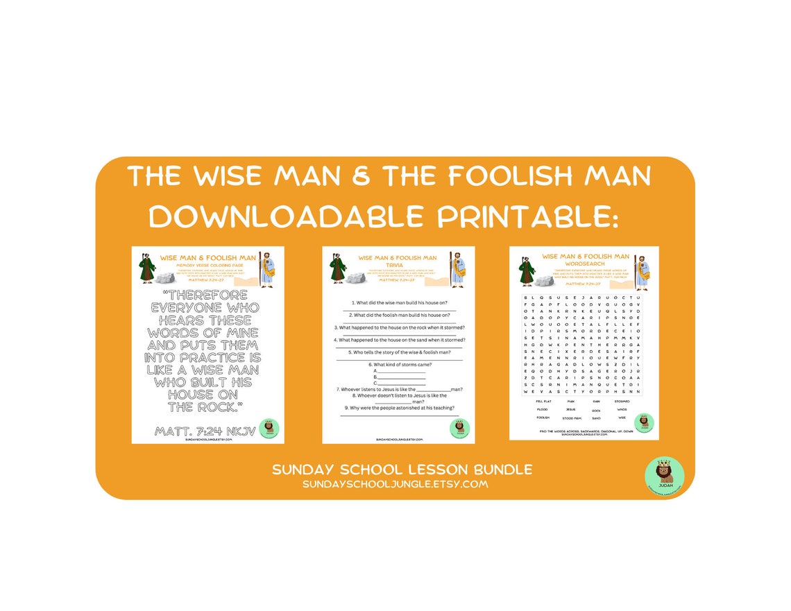 The Wise Man & the Foolish Man Sunday School Lesson Activity Bundle - Etsy