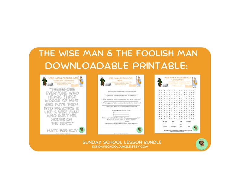The Wise Man & the Foolish Man Sunday School Lesson Activity Bundle - Etsy
