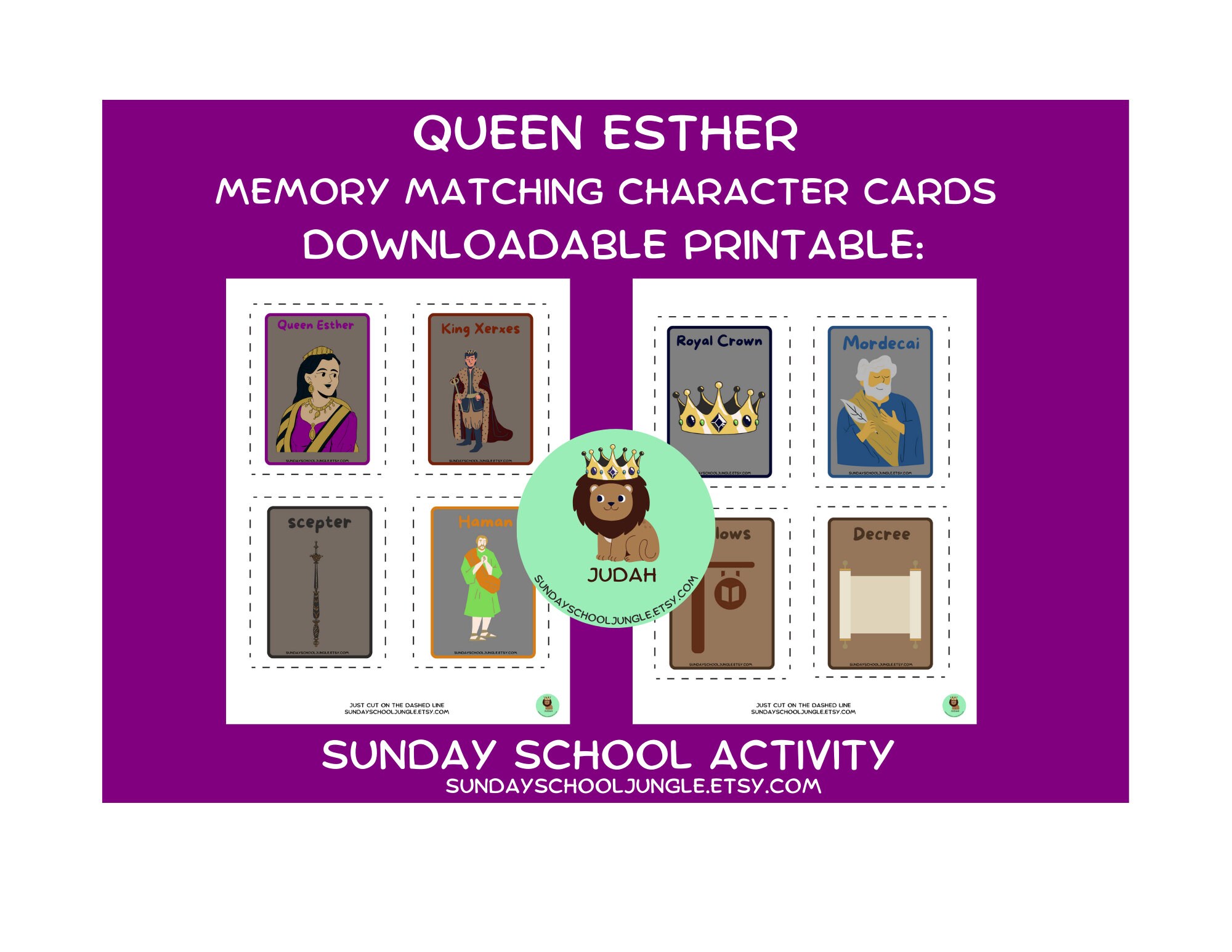 Queen Esther Sunday School Lesson Activity bible Matching Character ...