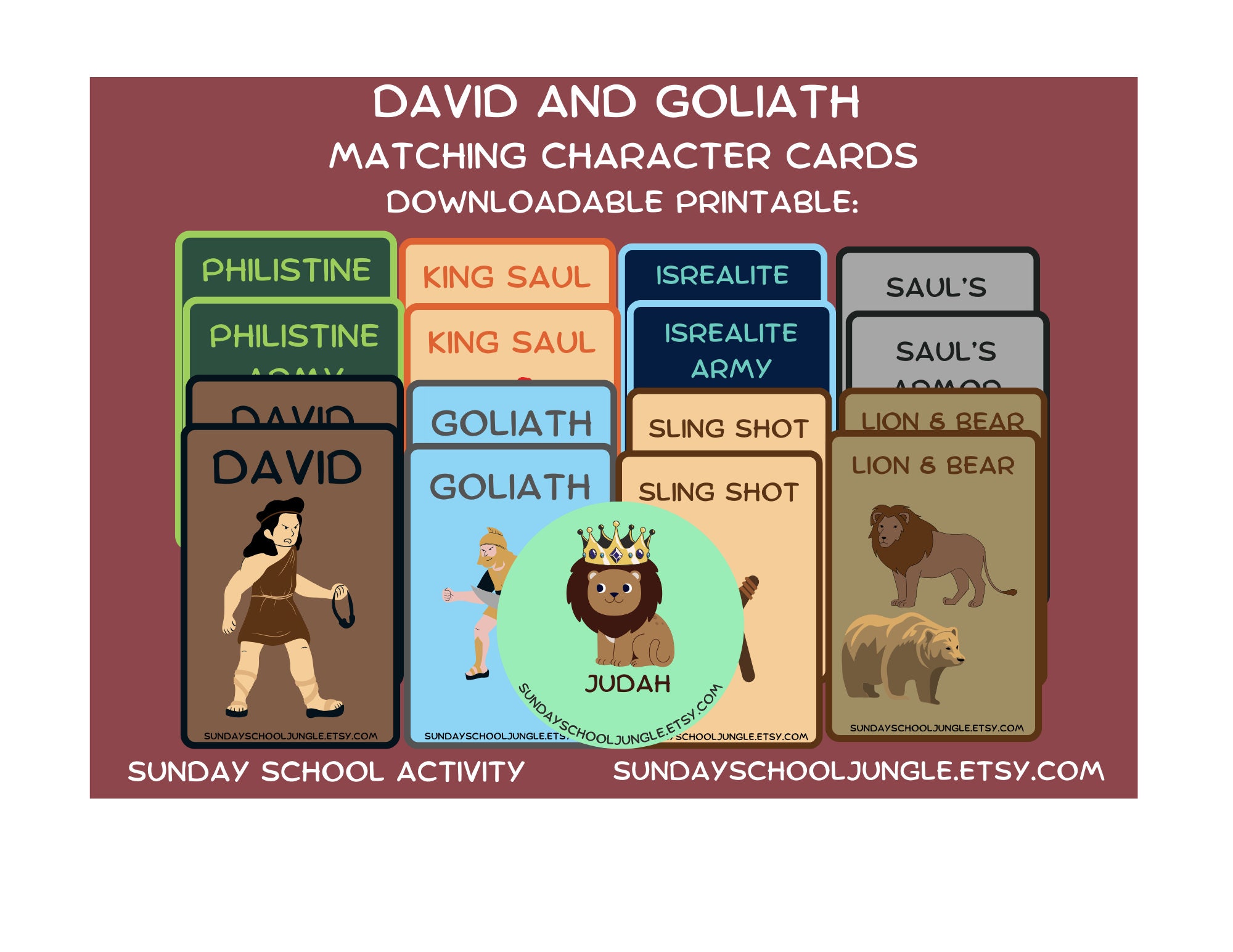 David & Goliath Sunday School Lesson Activity bible Matching Character ...