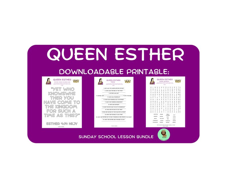 Queen Esther Sunday School Lesson Activity Bundle for Kids - Etsy