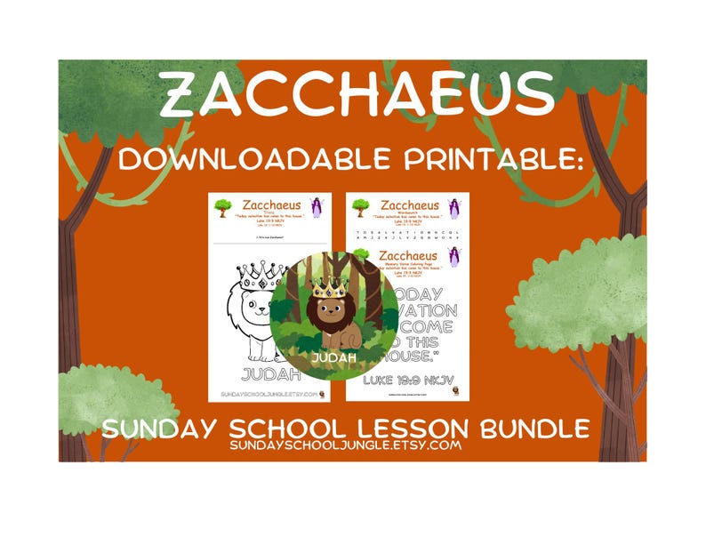 Zacchaeus - Digital Downloadable Printable Sunday School Lesson ...