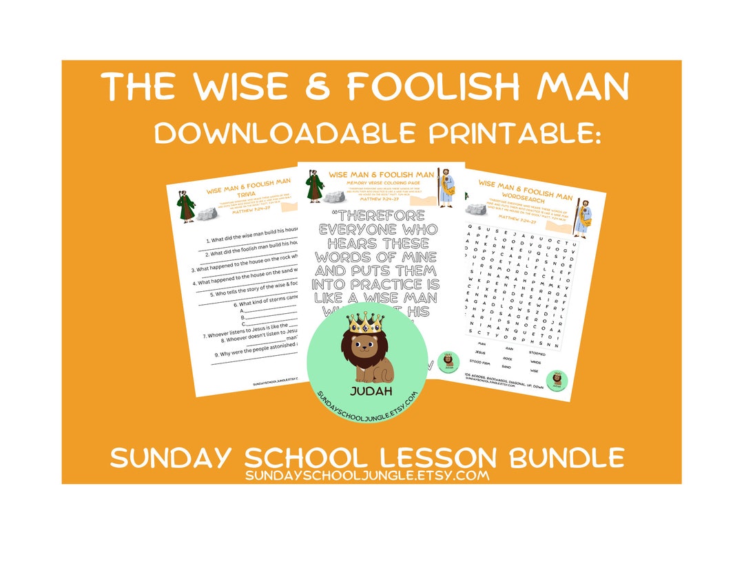 The Wise Man & the Foolish Man Sunday School Lesson Activity Bundle - Etsy