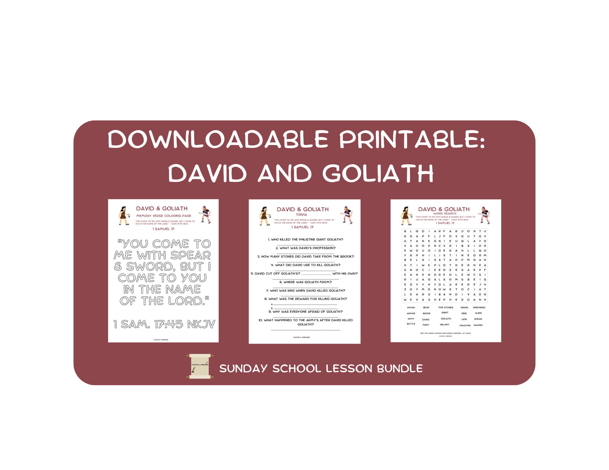 David & Goliath Sunday School Lesson Activity Bundle - Etsy