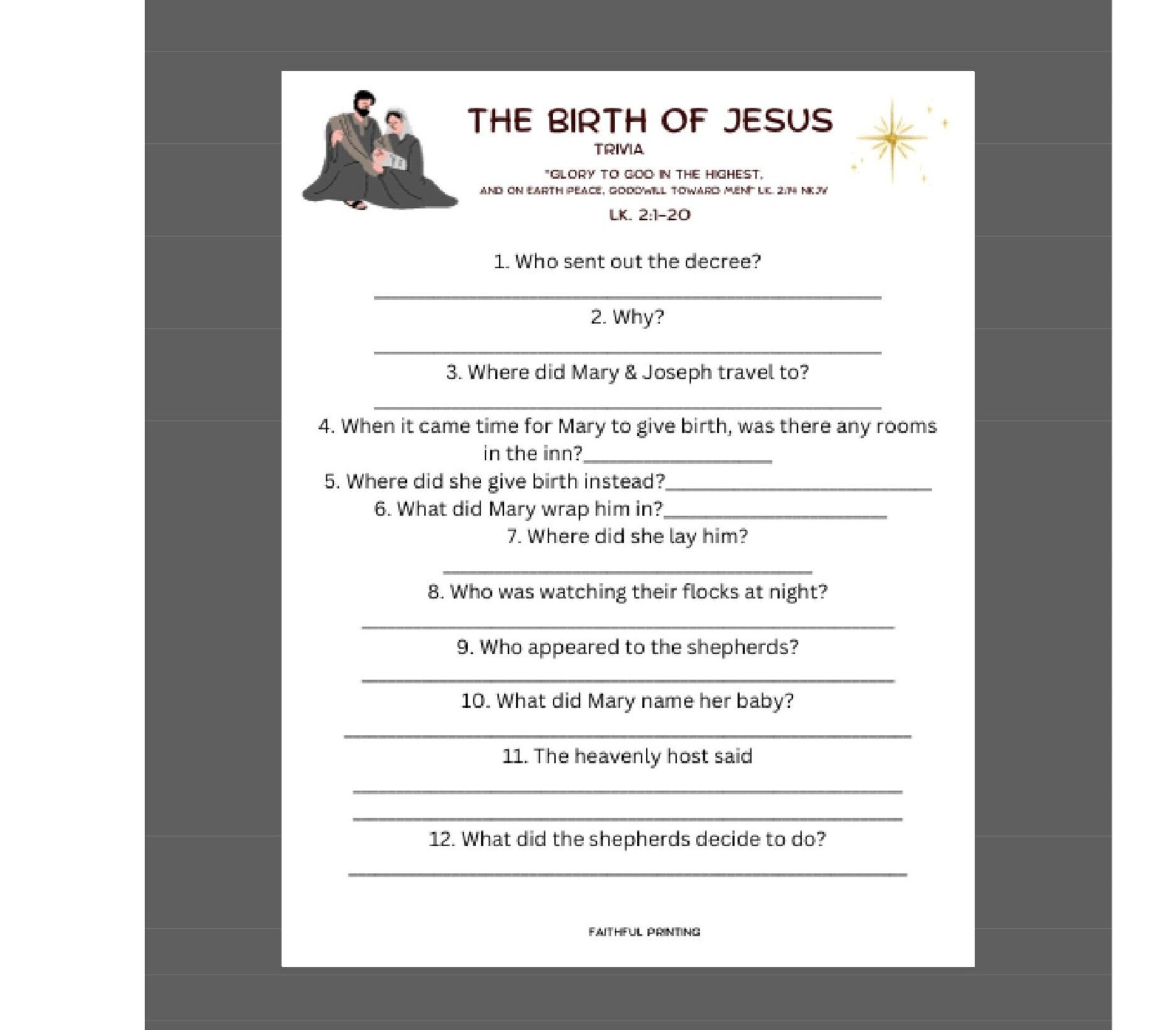 The Birth of Jesus Trivia & Color Page Bundle - Etsy Ireland