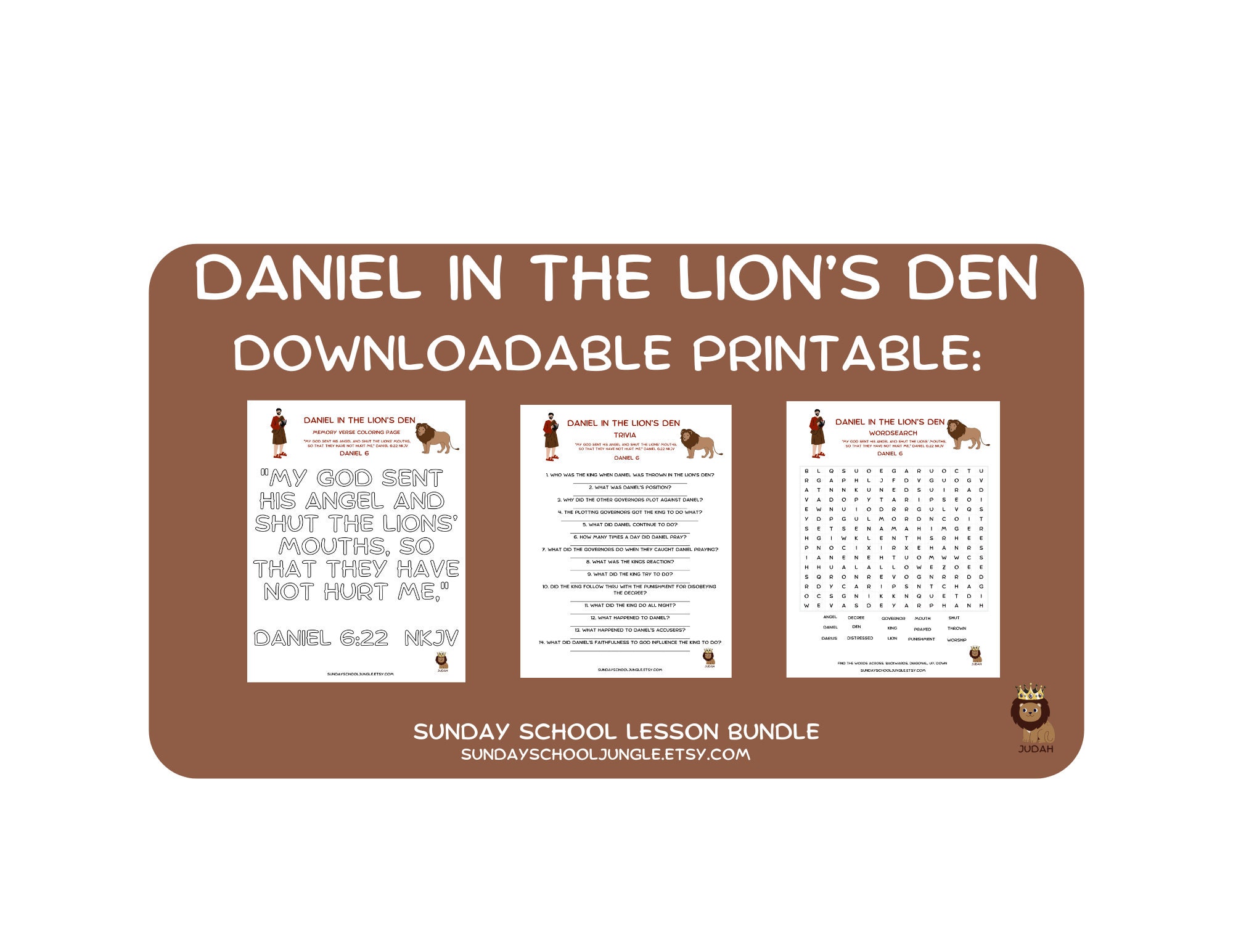 Daniel in the Lion's Den Sunday School Lesson Activity Bundle - Etsy