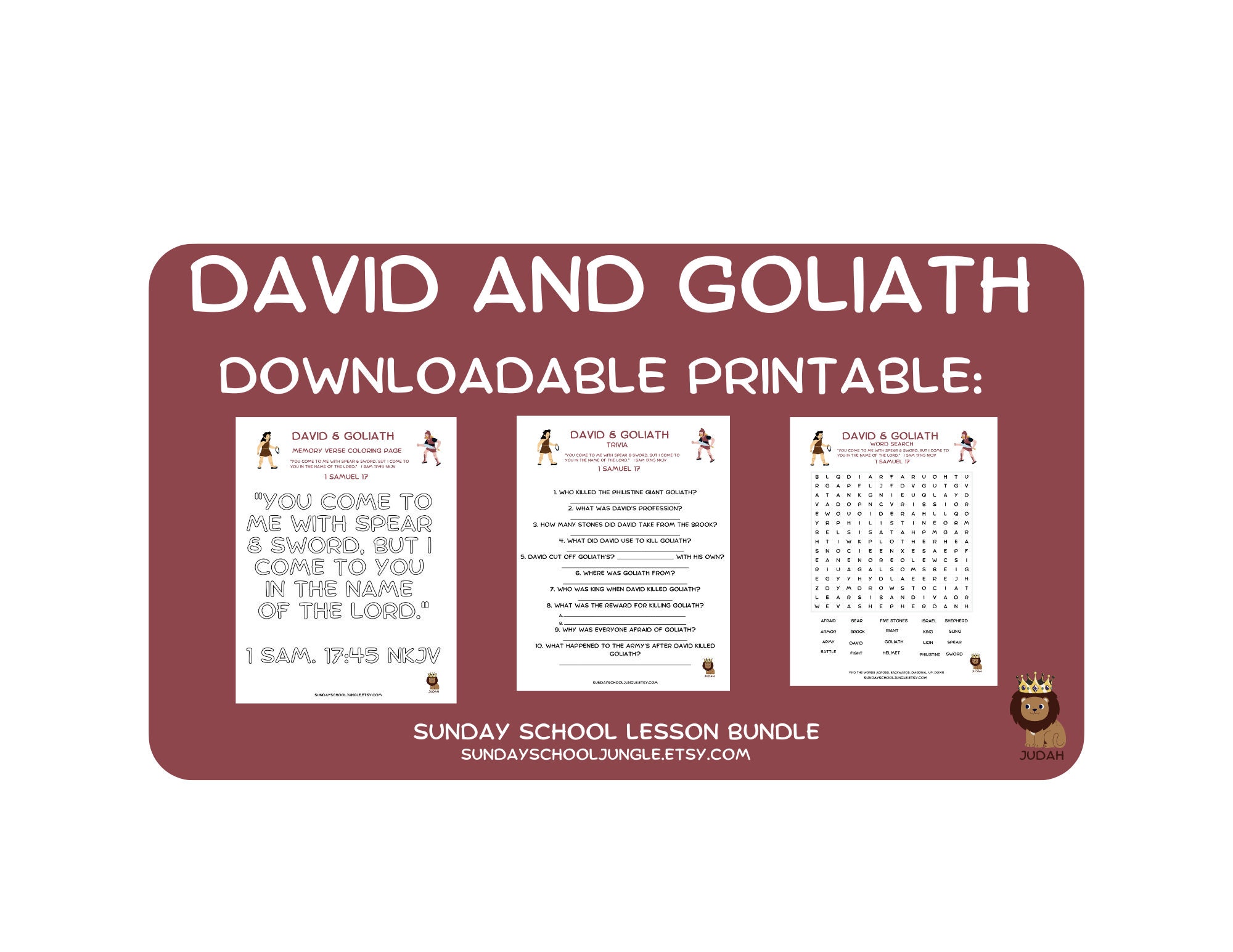 David & Goliath Sunday School Lesson Activity Bundle - Etsy