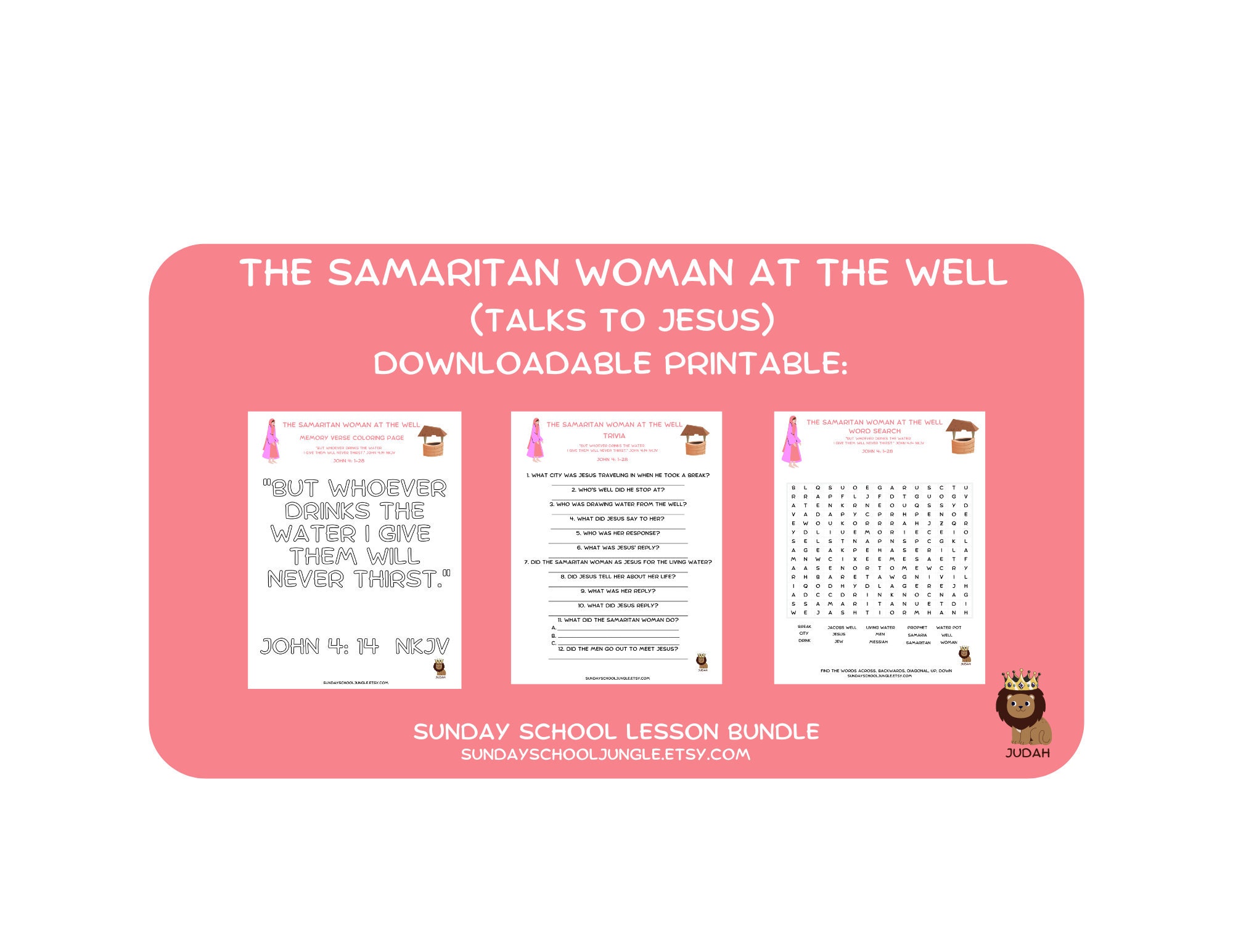 The Samaritan Woman at the Well Sunday School Lesson Activity Bundle - Etsy