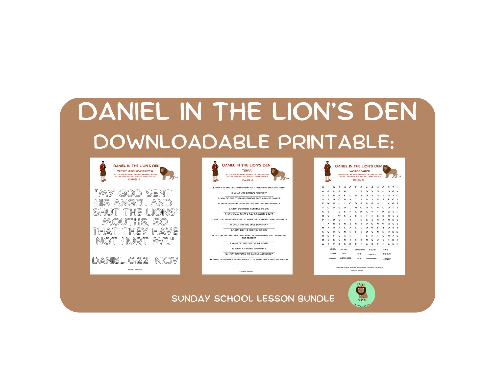 Daniel in the Lion's Den Sunday School Lesson Activity Bundle - Etsy
