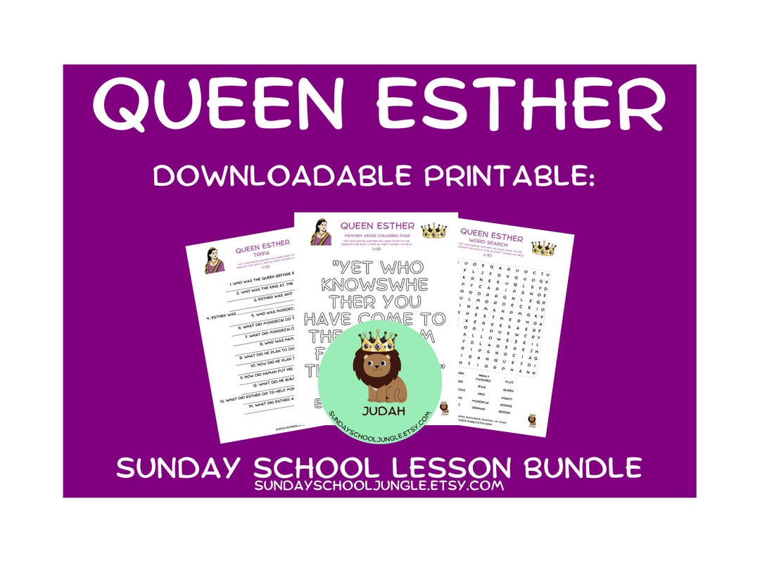 Queen Esther Sunday School Lesson Activity Bundle for Kids - Etsy