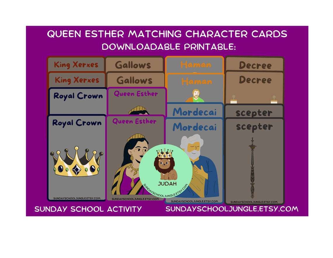 Queen Esther Sunday School Lesson Activity bible Matching Character ...