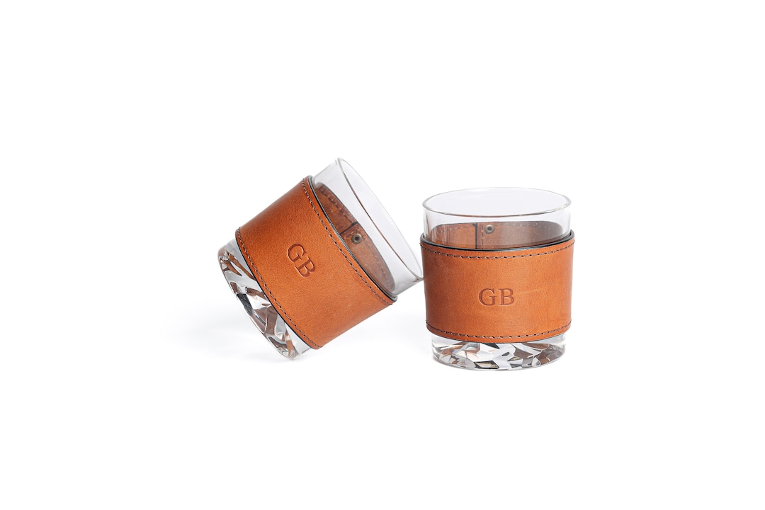 Rock Glasses With Personalized Leather Wrap, Whiskey Glasses, 10 Oz ...