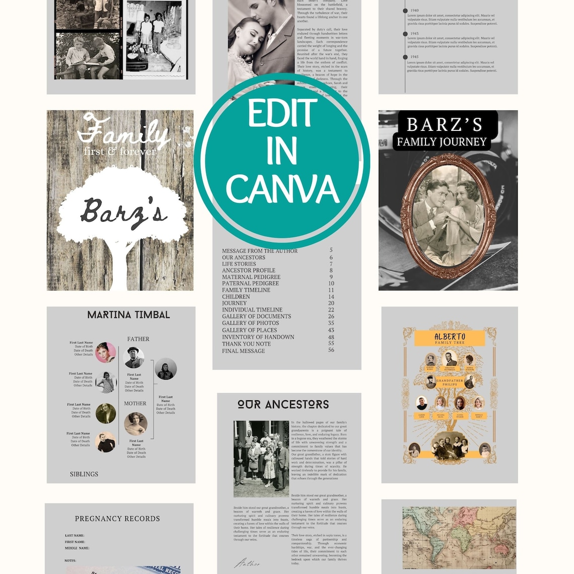 Family Ancestry Editable Book Template Family History Record Book ...