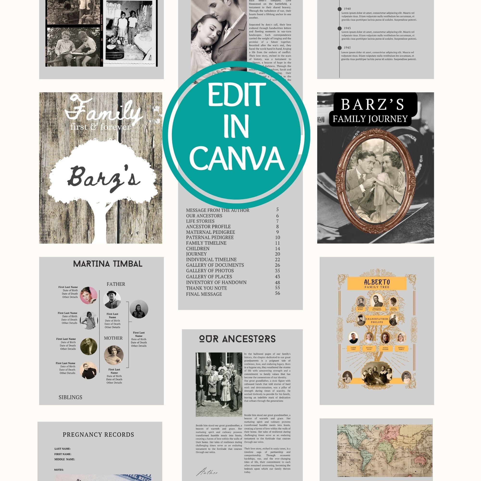 Family Ancestry Editable Book Template Family History Record Book ...