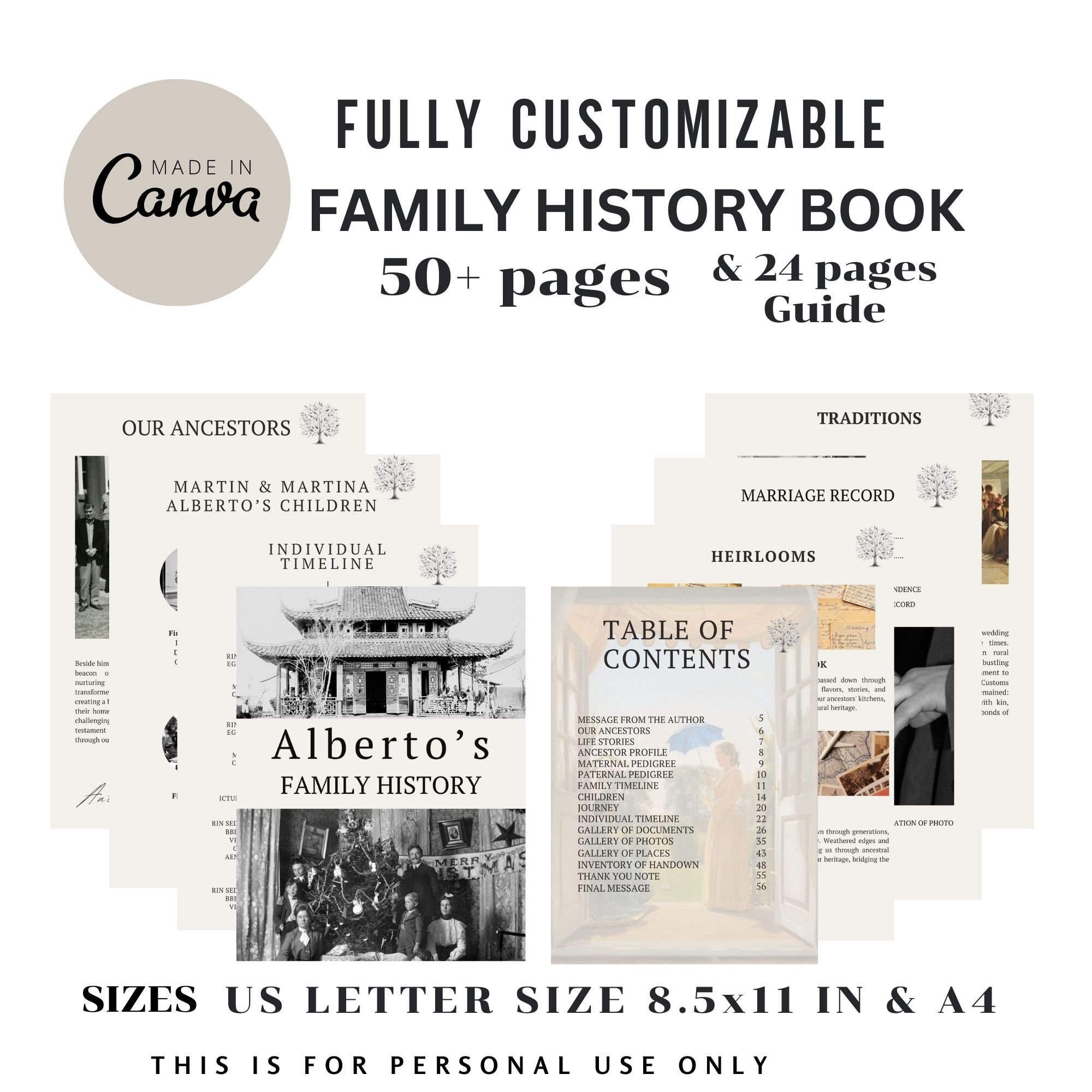 Family Ancestry Editable Book Template Family History Record Book ...