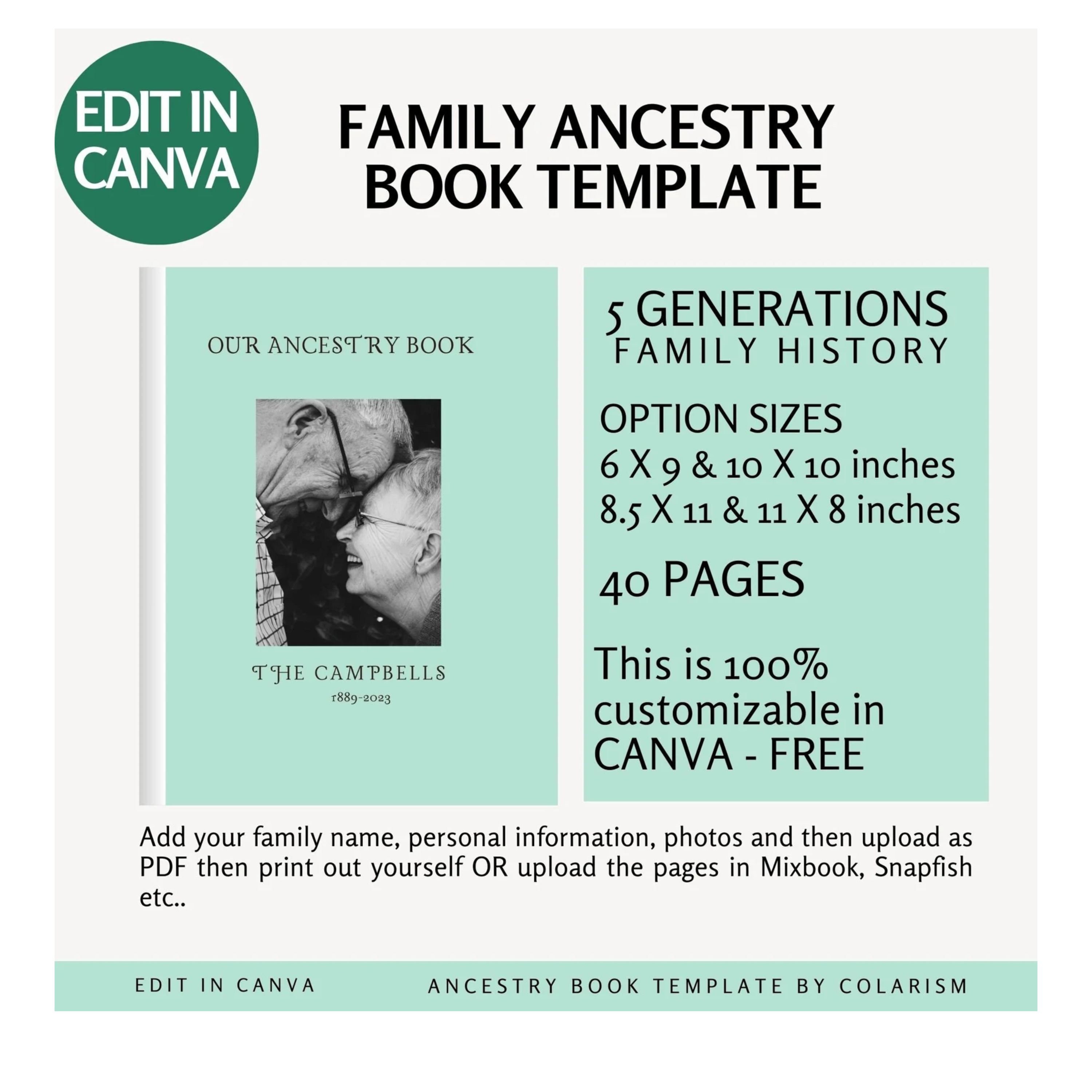 5 Generation Ancestry Tracker Book Editable Family History Book ...