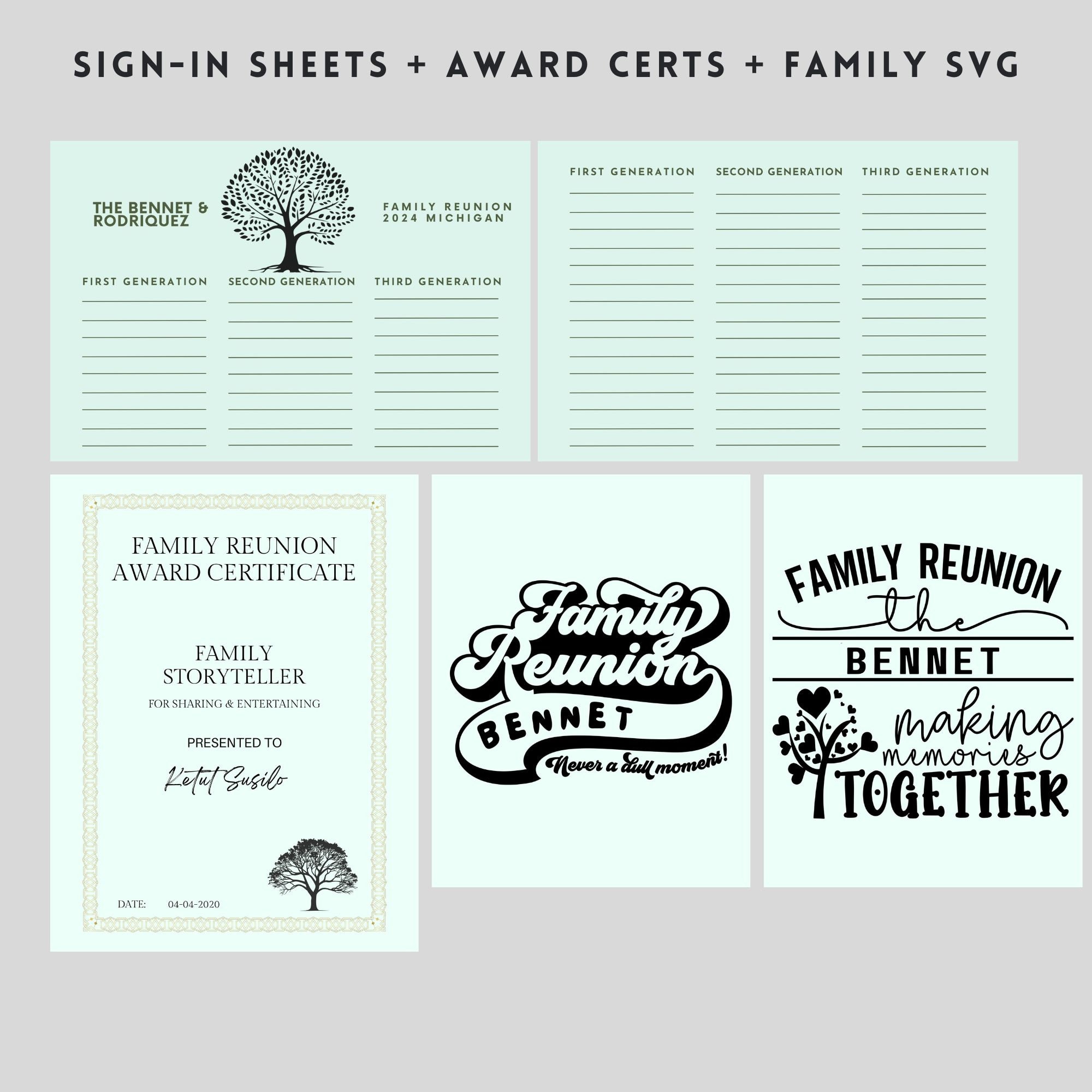 Family Reunion Book Template Family Reunion Memories Record Book DIY ...