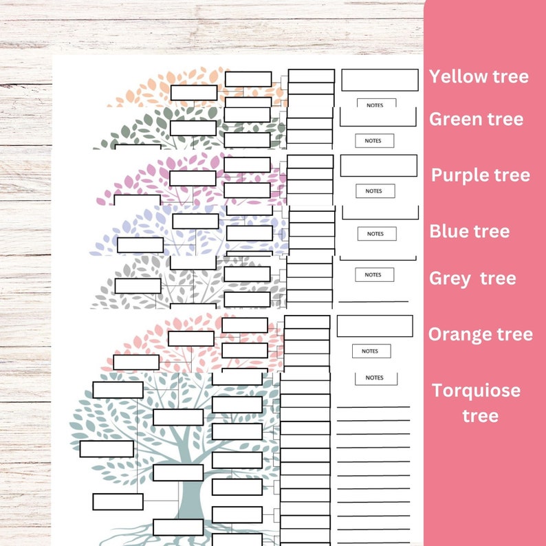 5 Generation PDF Family Tree Template, Printable Instant Download ...