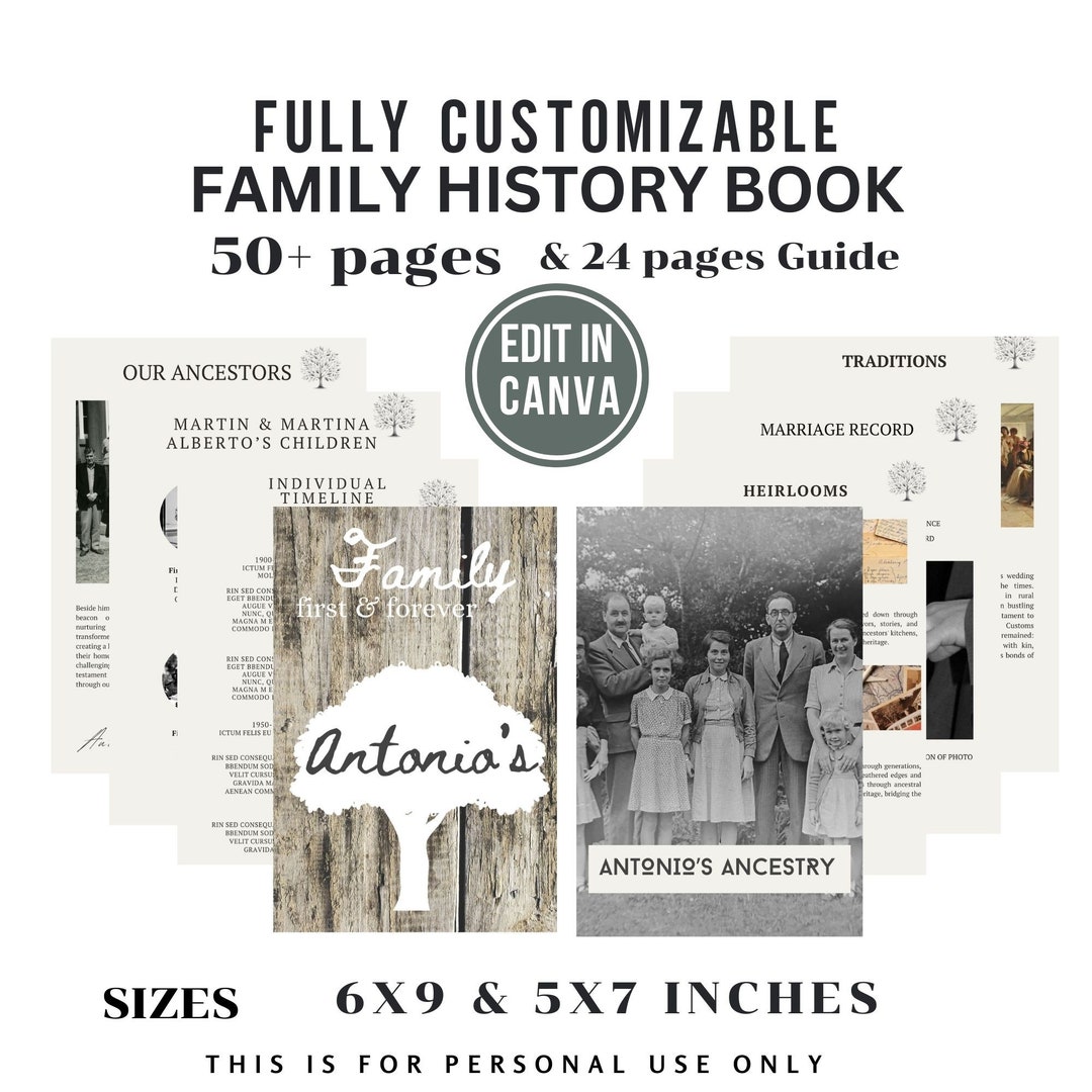 Family Ancestry Editable Book Template Family History Record Book ...