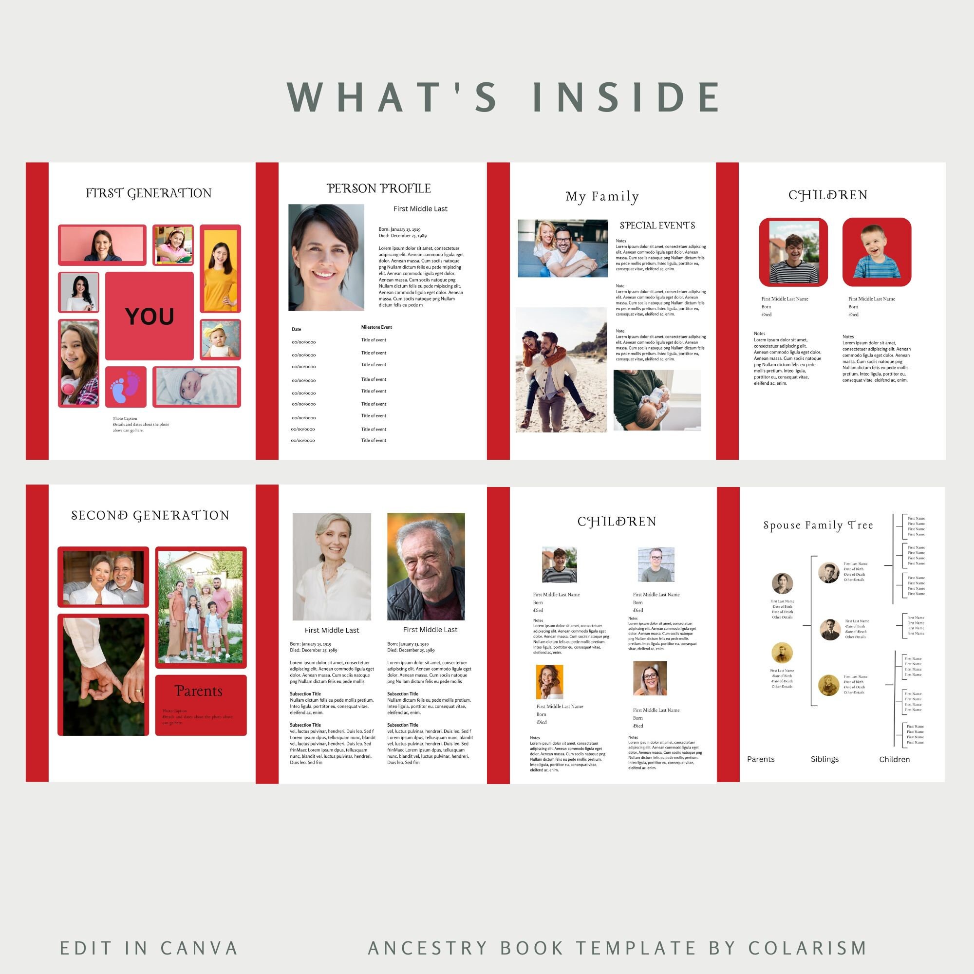 7 Generation Editable Family Tree Book History Book Research Ancestry ...