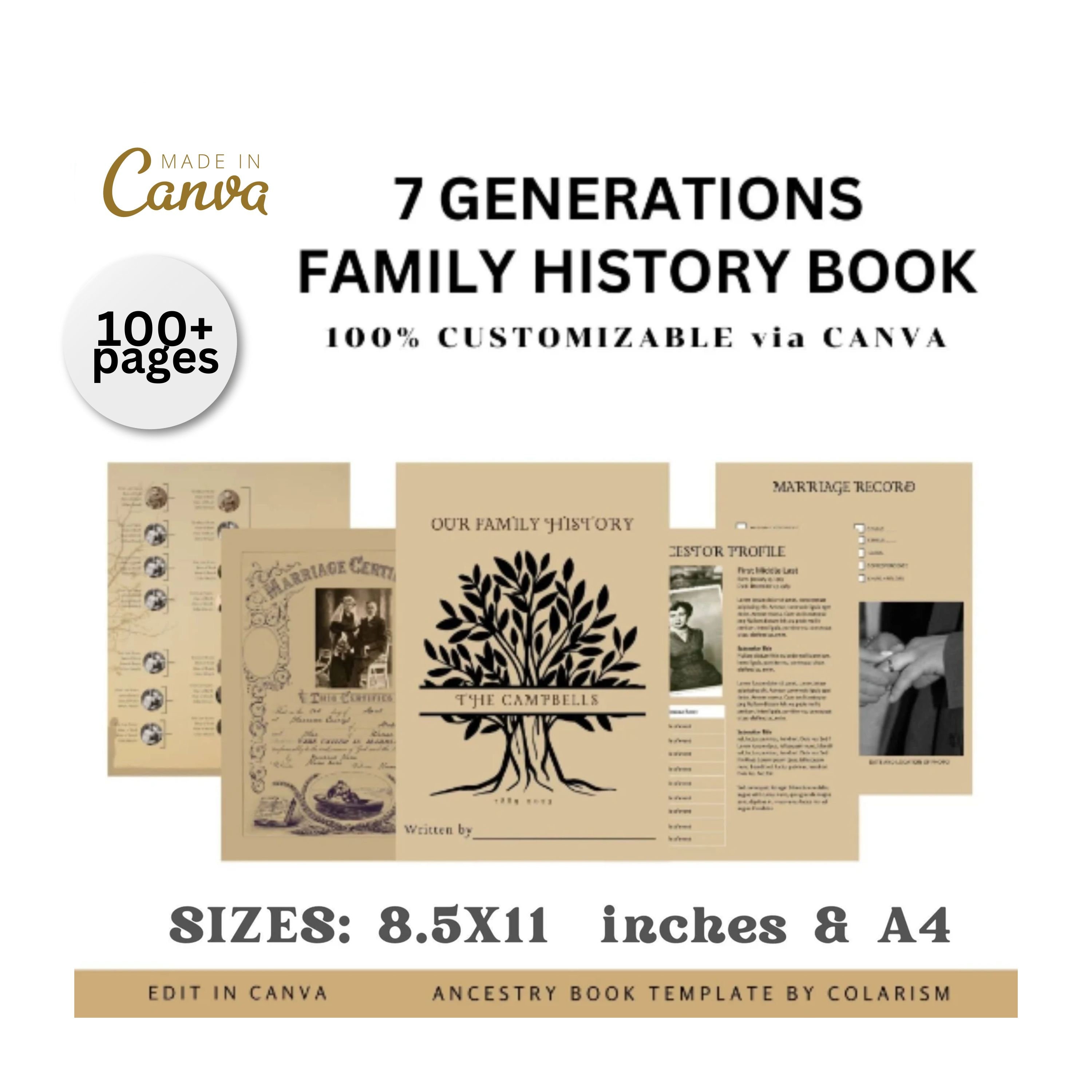 7 Generation Editable Family History Book Template Ancestry Book ...