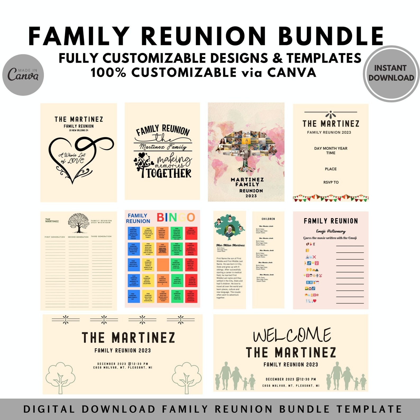 Family Reunion Bundle Template Family Reunion Memories Record Book DIY ...