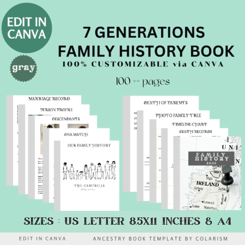 Family Ancestry Book Template Family History Record Sheet - Etsy
