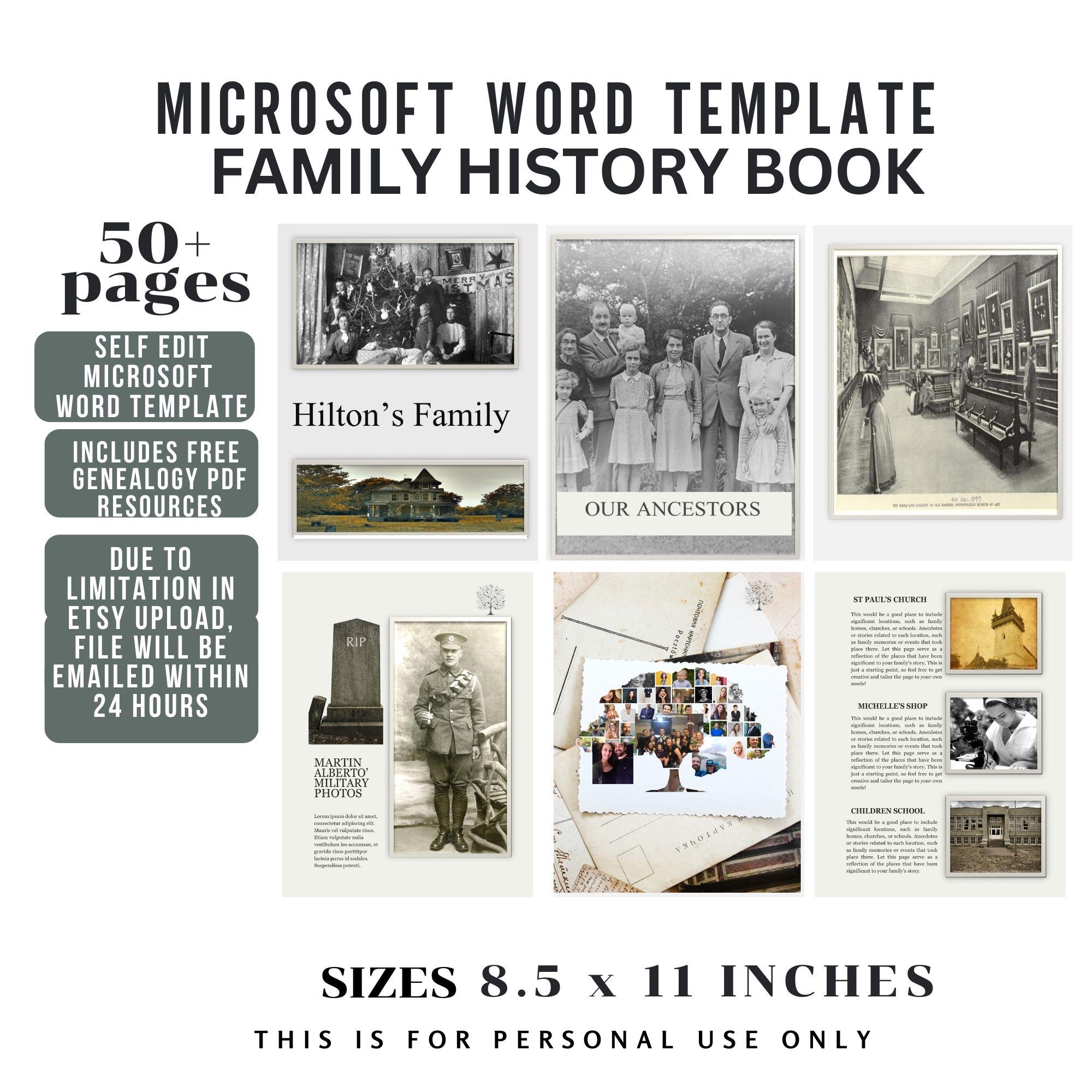 Family History Book Template via Microsoft Word Template. Genealogy ...