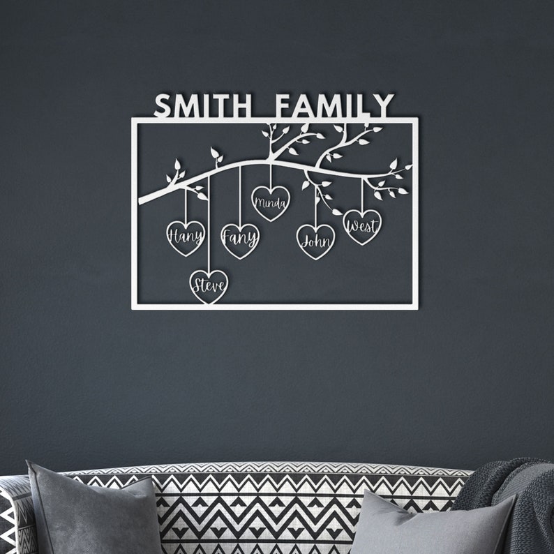 Custom Metal Family Tree Name Sign Wall Art Decor Gift for Housewarming ...