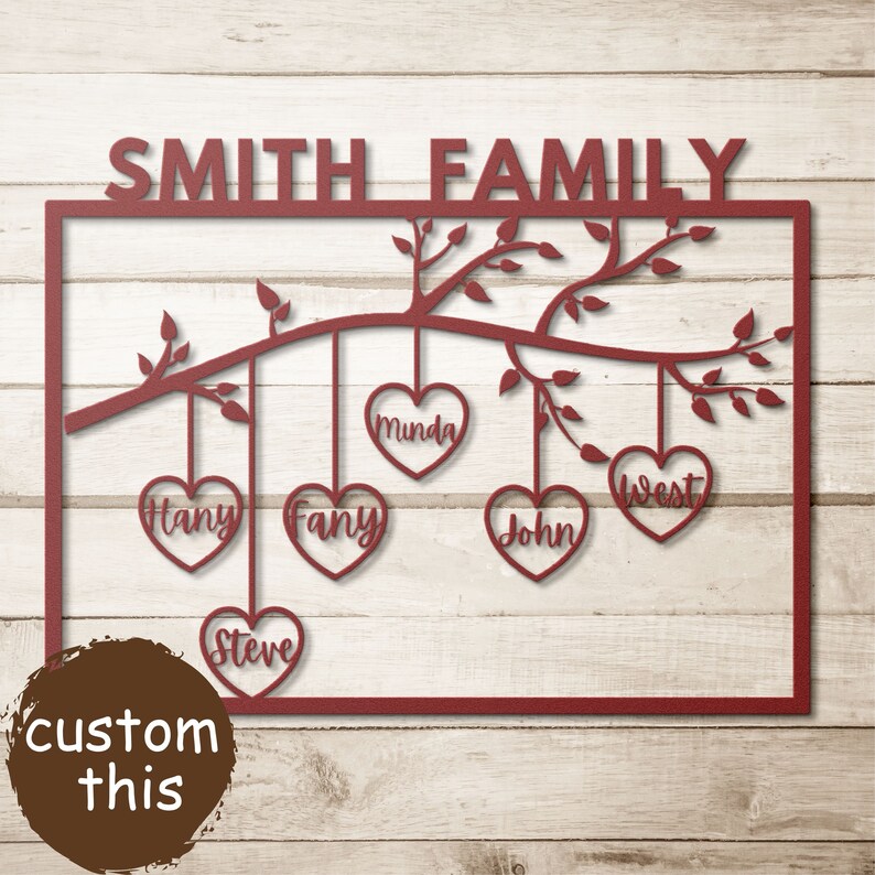 Custom Metal Family Tree Name Sign Wall Art Decor Gift for Housewarming ...