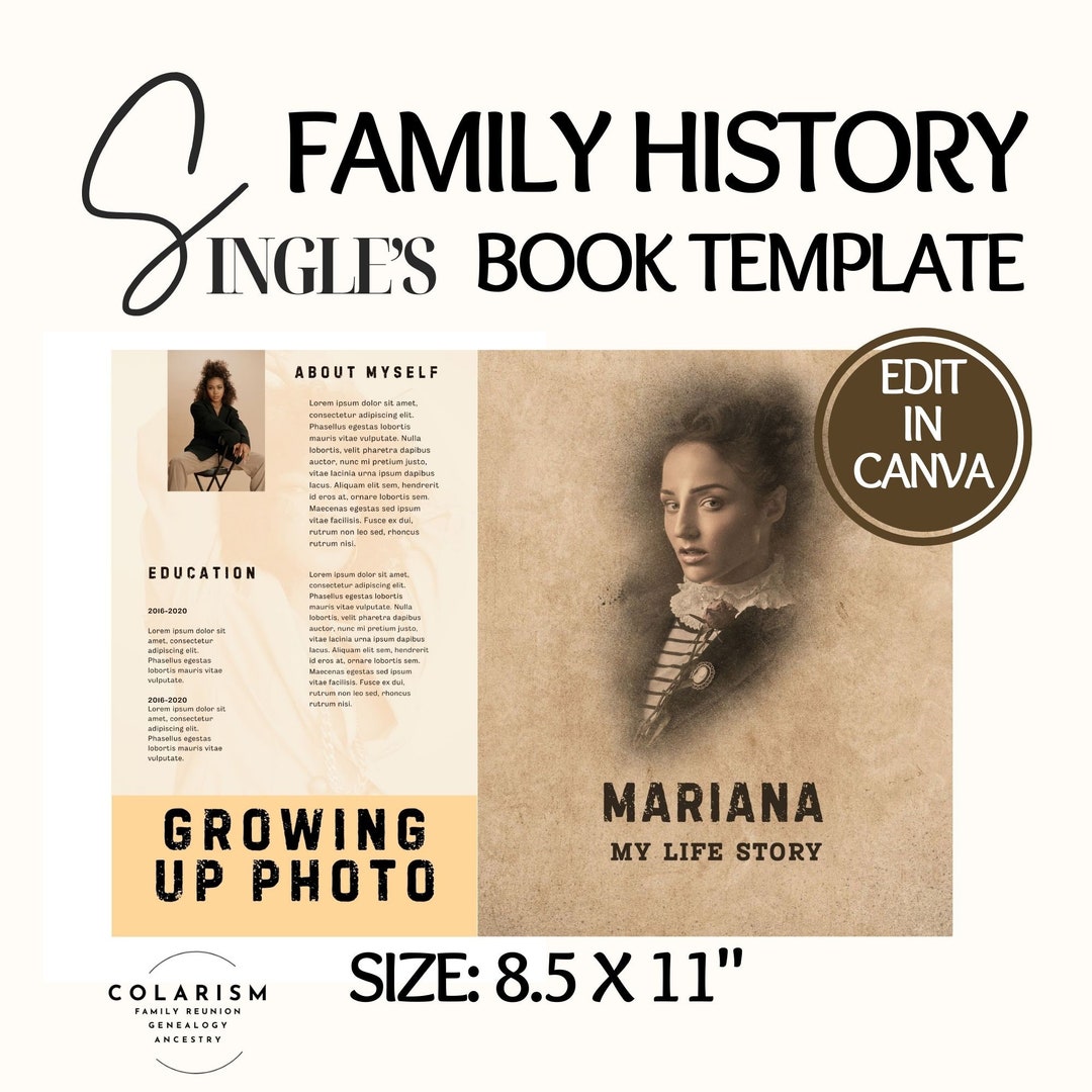 Single Person Family Ancestry Book Template Family History Record DIY ...