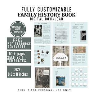 Microsoft Word Family Ancestry Editable Book Template Family History Record Book Genealogy ...