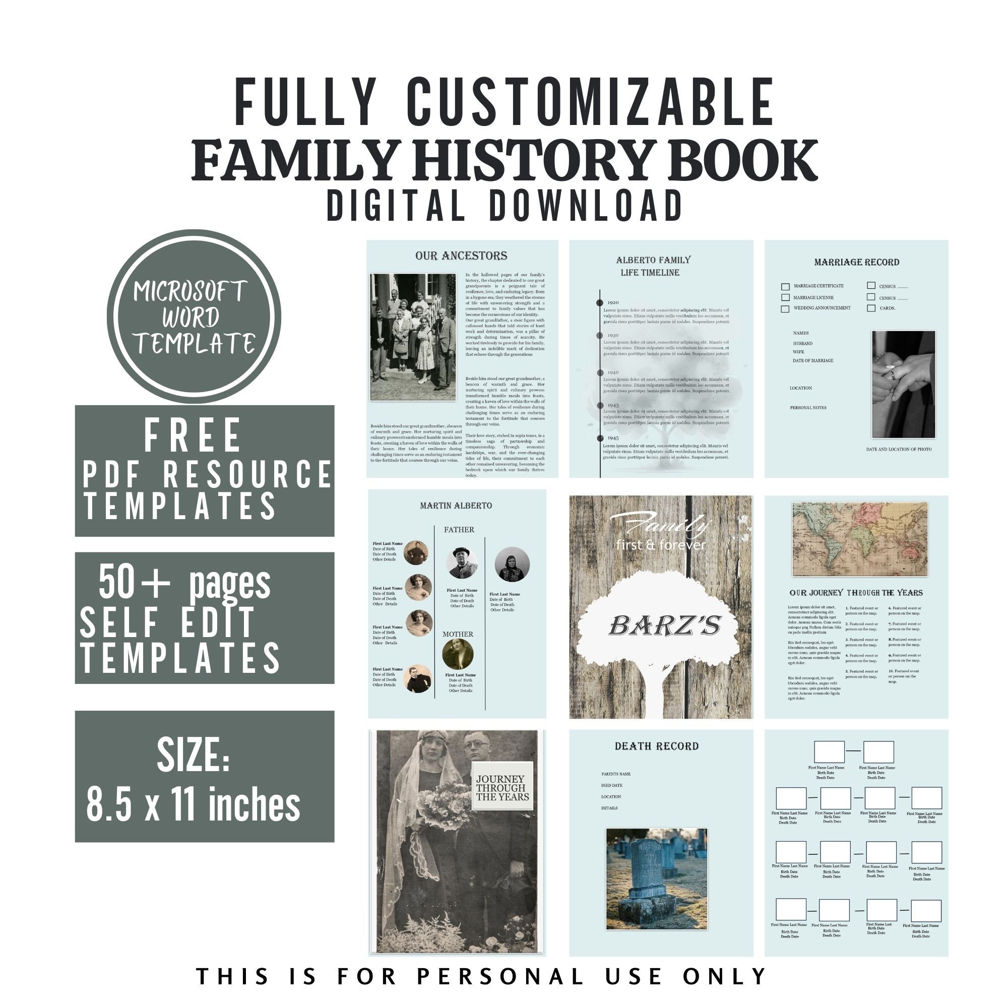 Microsoft Word Family Ancestry Editable Book Template Family History ...